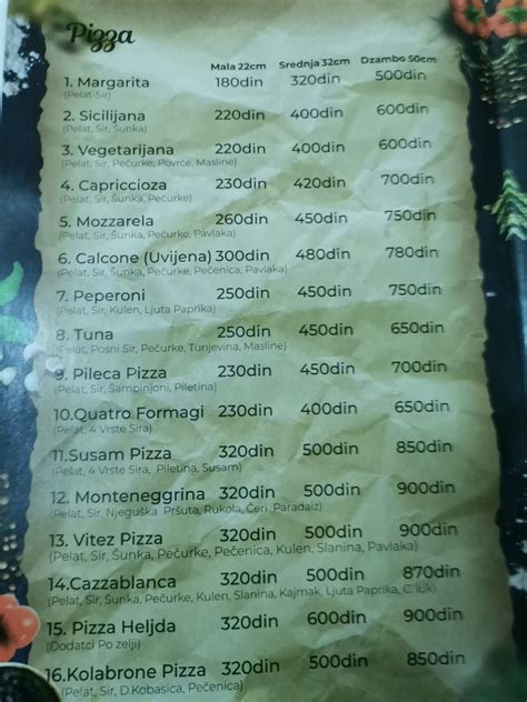 Menu At Picerija Vitez Restaurant Loznica