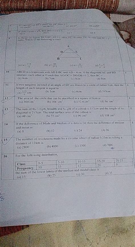 The Sum Of The Lower Limits Of The Median And Modal Class Is A 15 B 2