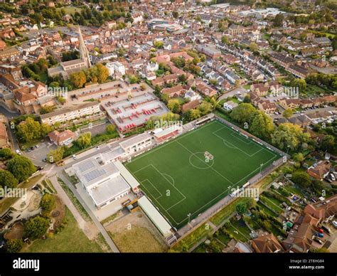Dorking Surrey Uk Aerial View Of Dorking Wanderers Fc Stadium Stock