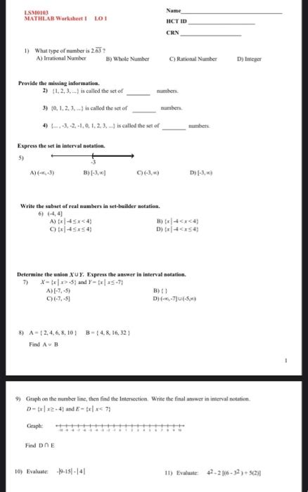 Solved Name LSM0103 MATHLAB Worksheet LOI HCT ID CRN 1 Chegg