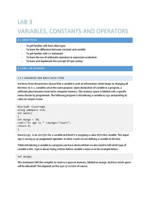 lab 3 variables constants and operators 3 1 objectives pdf