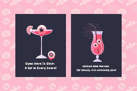 Premium Vector Pink Halloween Poster Cocktail Girl Caption Lettering