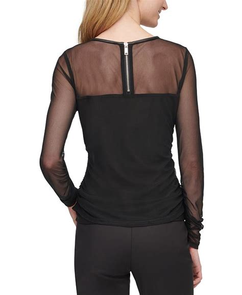 Dkny Long Sleeve Mesh Top And Reviews Tops Women Macys