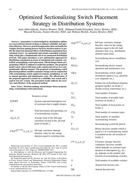 Pdf Optimized Sectionalizing Switch Placement Strategy In