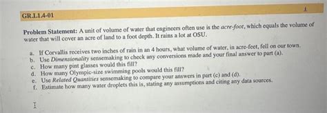 Solved Problem Statement A Unit Of Volume Of Water That Chegg