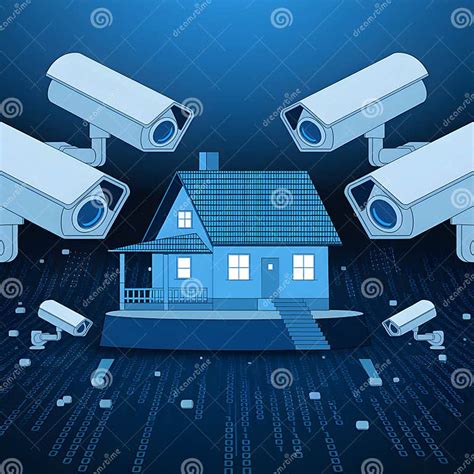 3d House Surrounded By Binary Code And Surveillance Cameras