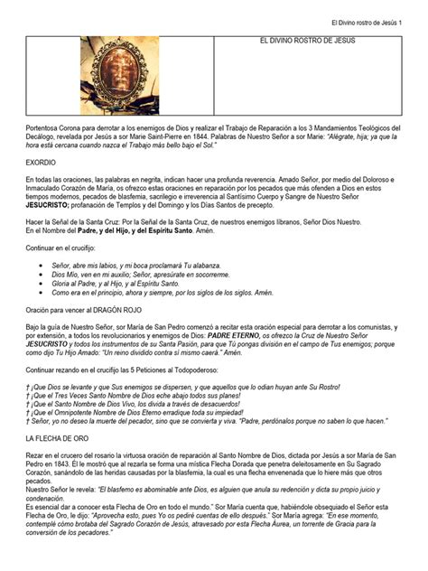 El Divino Rostro De Jesús Pdf Eucaristía Oración