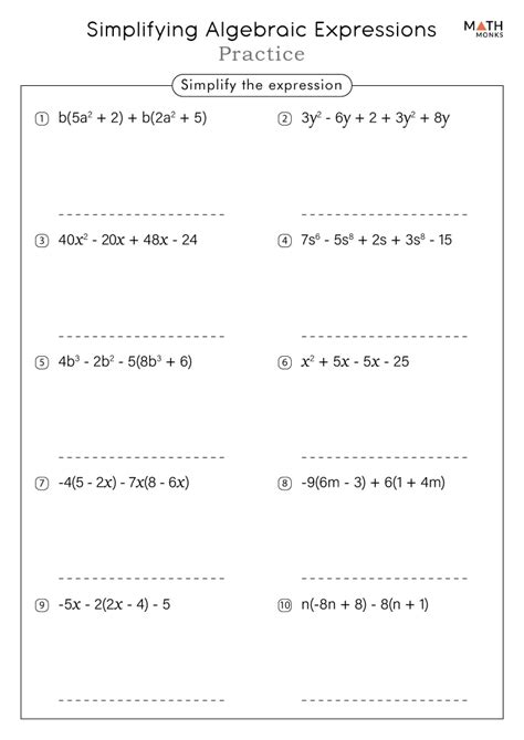 Simplifying Expressions Worksheets Math Monks