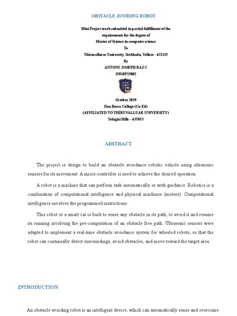Obstacle Avoiding Robot Pdf Arduino Robotics