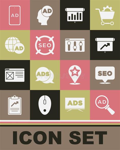 Set Advertising Seo Optimization Board With Graph Chart And Browser