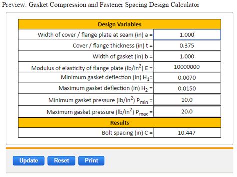 Gasket Compression And Fastener Spacing Design Equation And Calculator