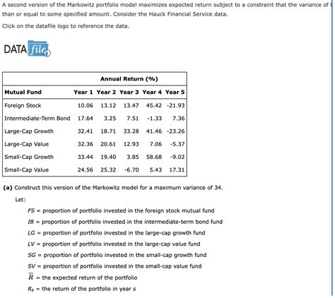 Solved A Second Version Of The Markowitz Portfolio Model Chegg