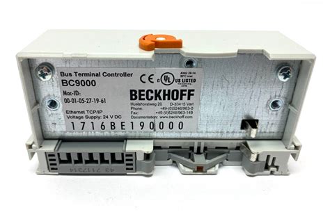 Beckhoff Bc9000 Ethernet Tcp Ip Bus Terminal Controller 24vdc