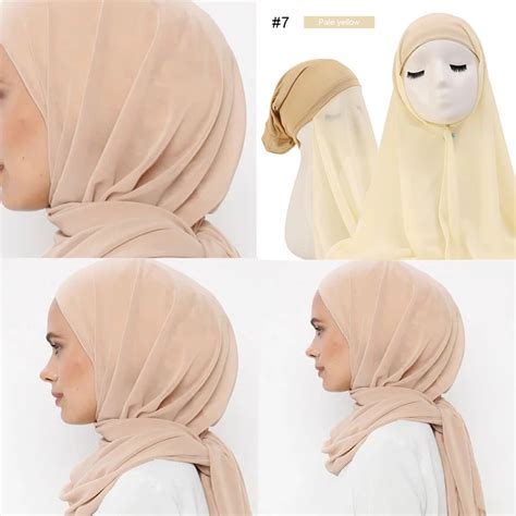 Ramadan Instant Hijab Schwere Chiffon Jersey Für Frauen Schleier Muslimischen Mode Islam Hijab
