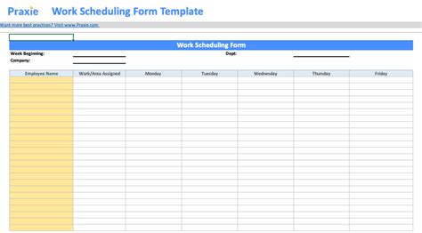 Work Scheduling Form Human Resources Software Online Tools