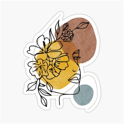 Charming Woman Flower Head Wall Art Minimal Line Art Woman Flowers