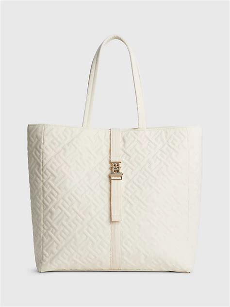 Th Monogram Quilted Tote Beige Tommy Hilfiger