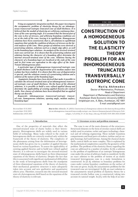 Pdf Construction Of A Homogeneous Solution To The Elasticity Theory Problem For An