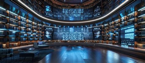 futuristic digital library with hightech interface and modern interior design premium ai