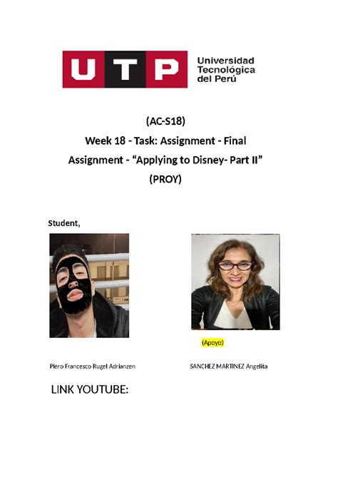 🔴 Ac S17 Week 18 Task Assignmen Apoyot Final Assignment Applying To Disney Part Ii