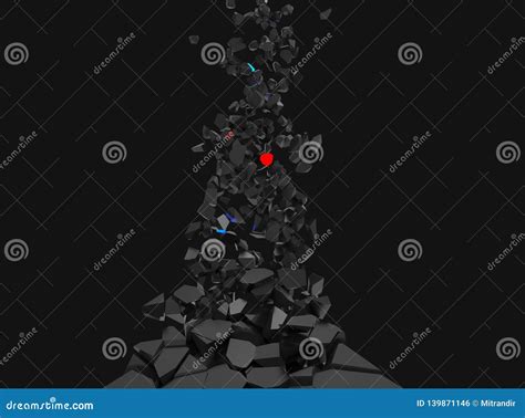 Abstract Shattering Fragments Floating In Space Red And Blue Glowing Pieces Stock Illustration