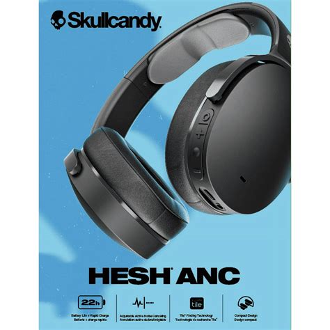 True Black Skullcandy Hesh Anc Noise Canceling On Ear Wireless Headphones