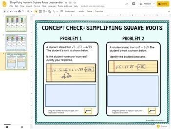 Simplifying Numeric Square Root Expressions Activity For Google Slides