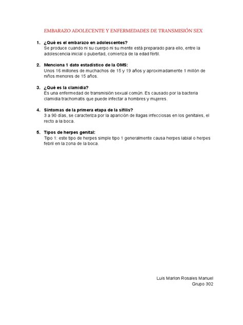 Embarazo Adolecente Y Enfermedades De Transmisión Sex Pdf