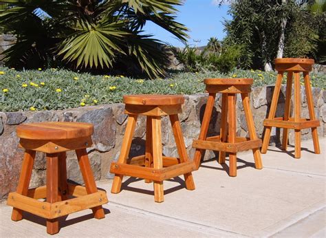 Backless Wooden Bar Stool Custom Made Redwood Stools