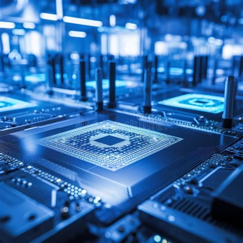 Clean Room Environment In A Microchip Production Under Blue Light Stock