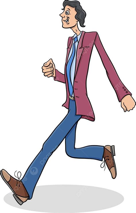 Cartoon Funny Slim Guy Comic Character Walking Tie People Illustration
