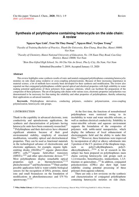Pdf Synthesis Of Polythiophene Containing Heterocycle On The Side