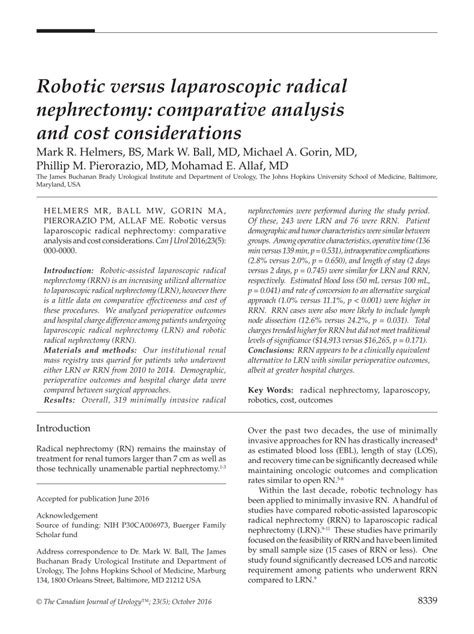 Pdf Robotic Versus Laparoscopic Radical Nephrectomy Comparative