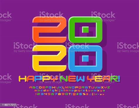벡터 유행 인사말 카드 새해 복 구 해 2020 다채로운 알파벳 문자 숫자와 기호 12월에 대한 스톡 벡터 아트 및 기타 이미지