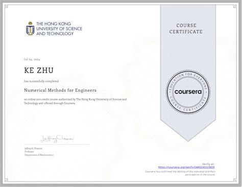 Numerical Methods For Engineers My 162nd Course Certificate From