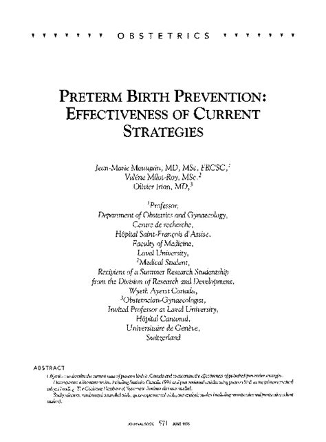 Pdf Preterm Birth Prevention Effectiveness Of Current Strategies