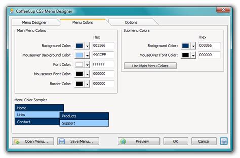 How To Use The Css Menu Designer Coffeecup Software