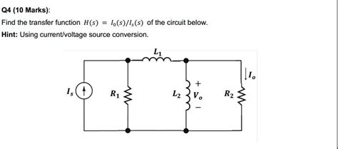 solved q4 10 marks find the transfer function h s vo s is s of