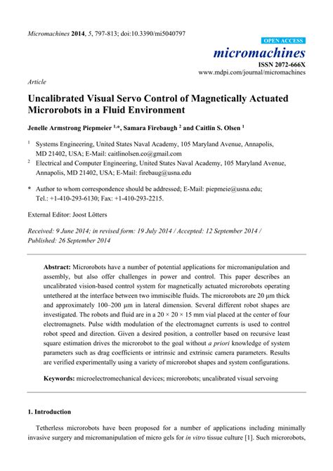 pdf micromachines uncalibrated visual servo control of magnetically