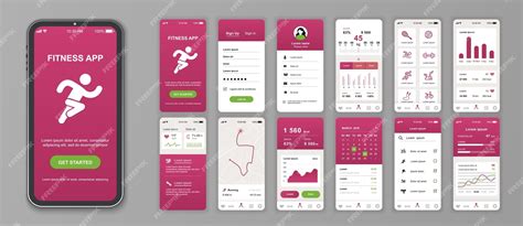 premium vector fitness mobile app interface screens template set