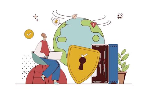Premium Vector Network Security Concept With Character Situation In Flat Design Woman Using