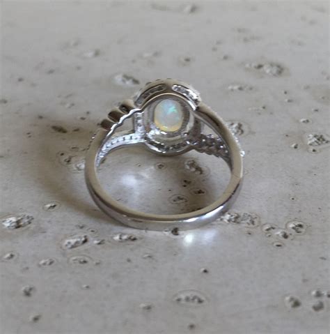 Opal Halo Deco Engagement Ring Genuine Welo Opal Oval Promise Etsy