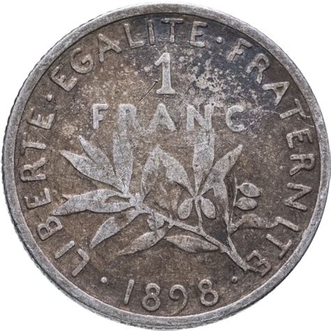 Монета Франция 1 франк Franc 1898 стоимостью 1133 руб