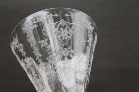 1950s Vintage Etched Glass Water Goblets Or Big Wine Glasses Cambridge