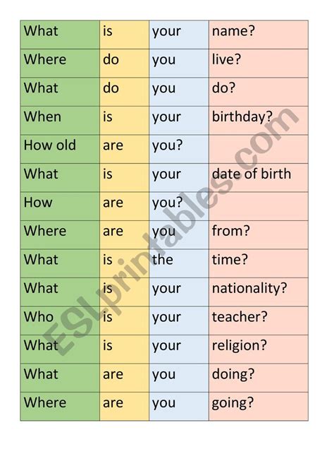 Questions Word Sequence ESL Worksheet By Cas67