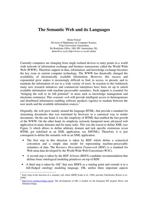 Pdf The Semantic Web And Its Languages