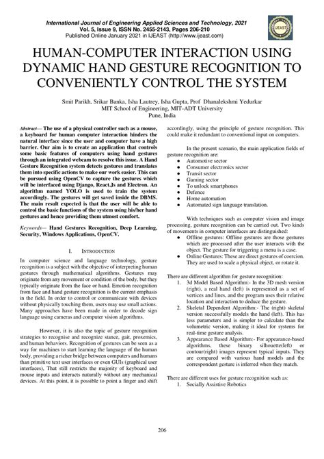 Pdf Human Computer Interaction Using Dynamic Hand Gesture Recognition To Conveniently Control