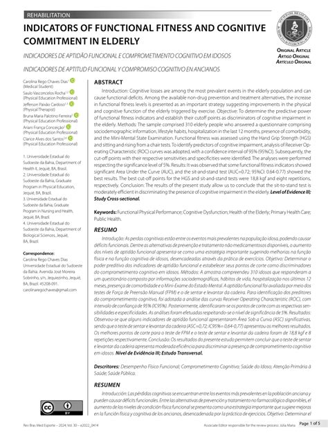 Pdf Indicators Of Functional Fitness And Cognitive Commitment In Elderly