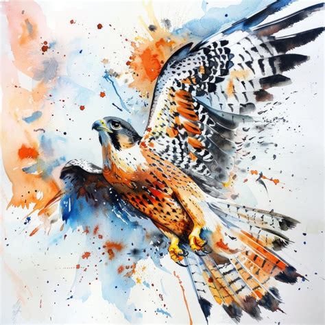 Watercolor Painting Of A Bird Of Prey In Flight With Subtle Color And