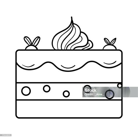 흰색 배경에 고립 된 크림과 물리와 케이크의 얇은 라인 아이콘 벡터 그림입니다 개념에 대한 스톡 벡터 아트 및 기타 이미지
